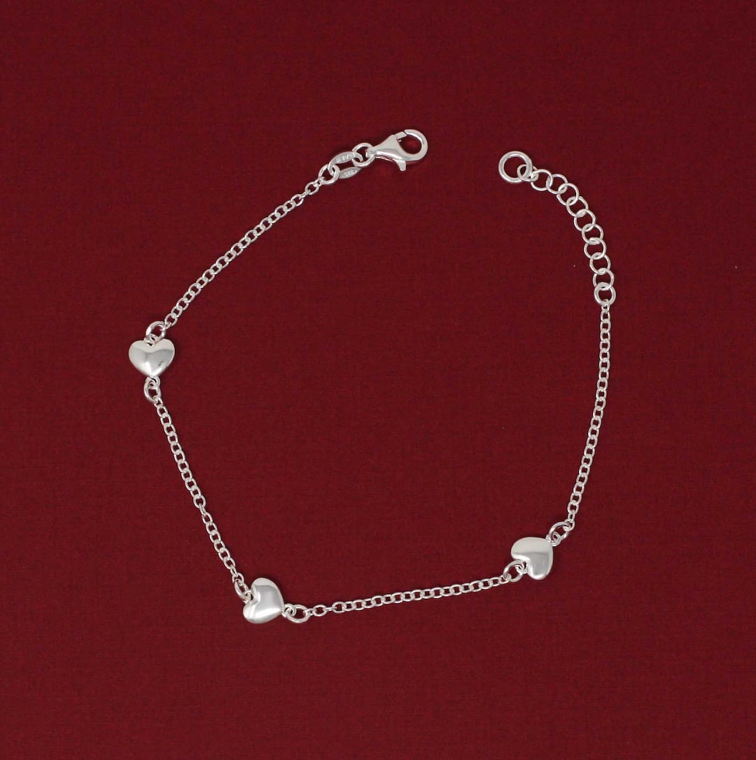 Sterling Silver Heart Charm Bracelet, Silver Bracelet Whit Hearts Charm ...