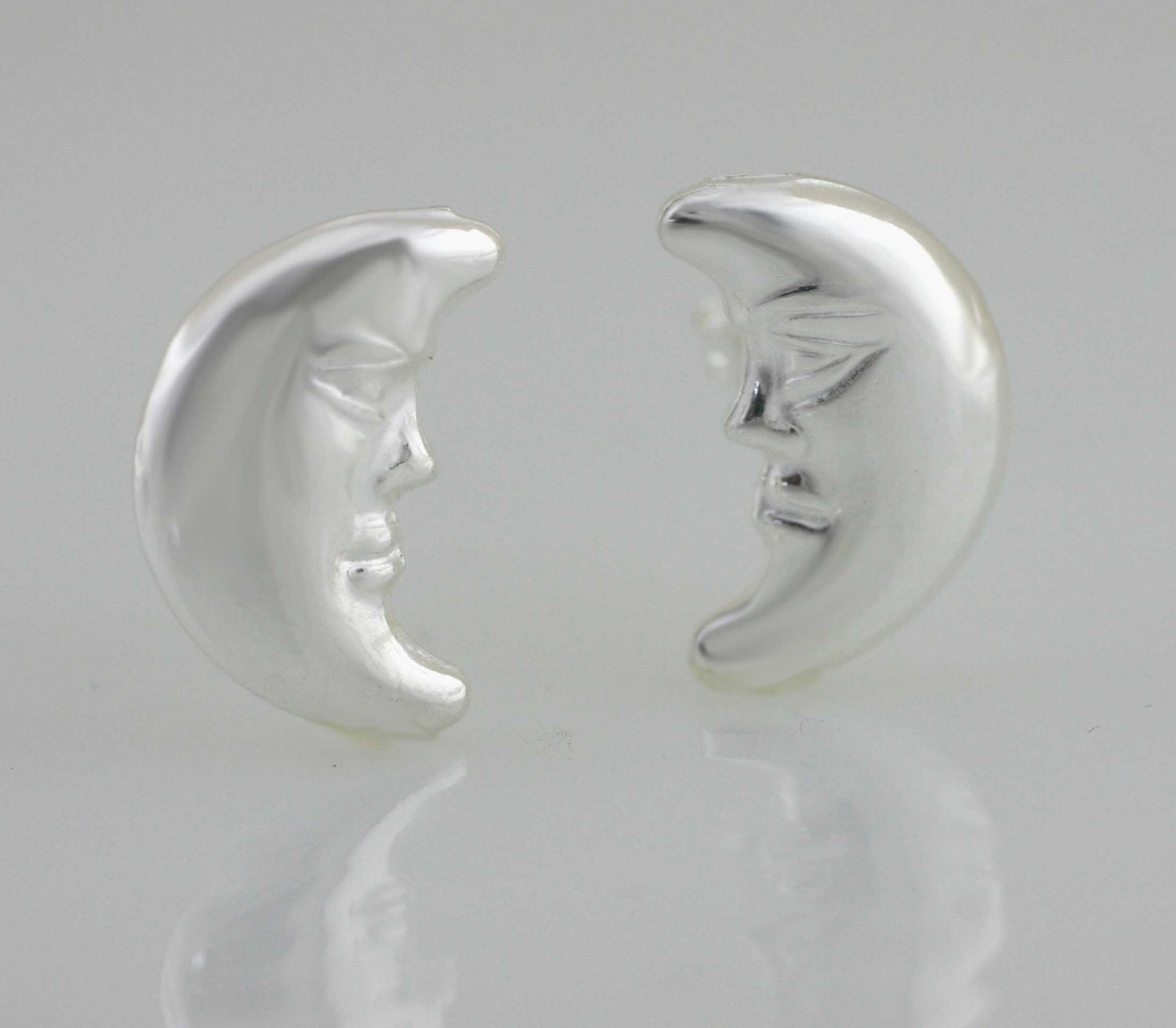 Silver Moon Stud, Sterling Silver Moon Stud Earrings, Silver Moon Face ...