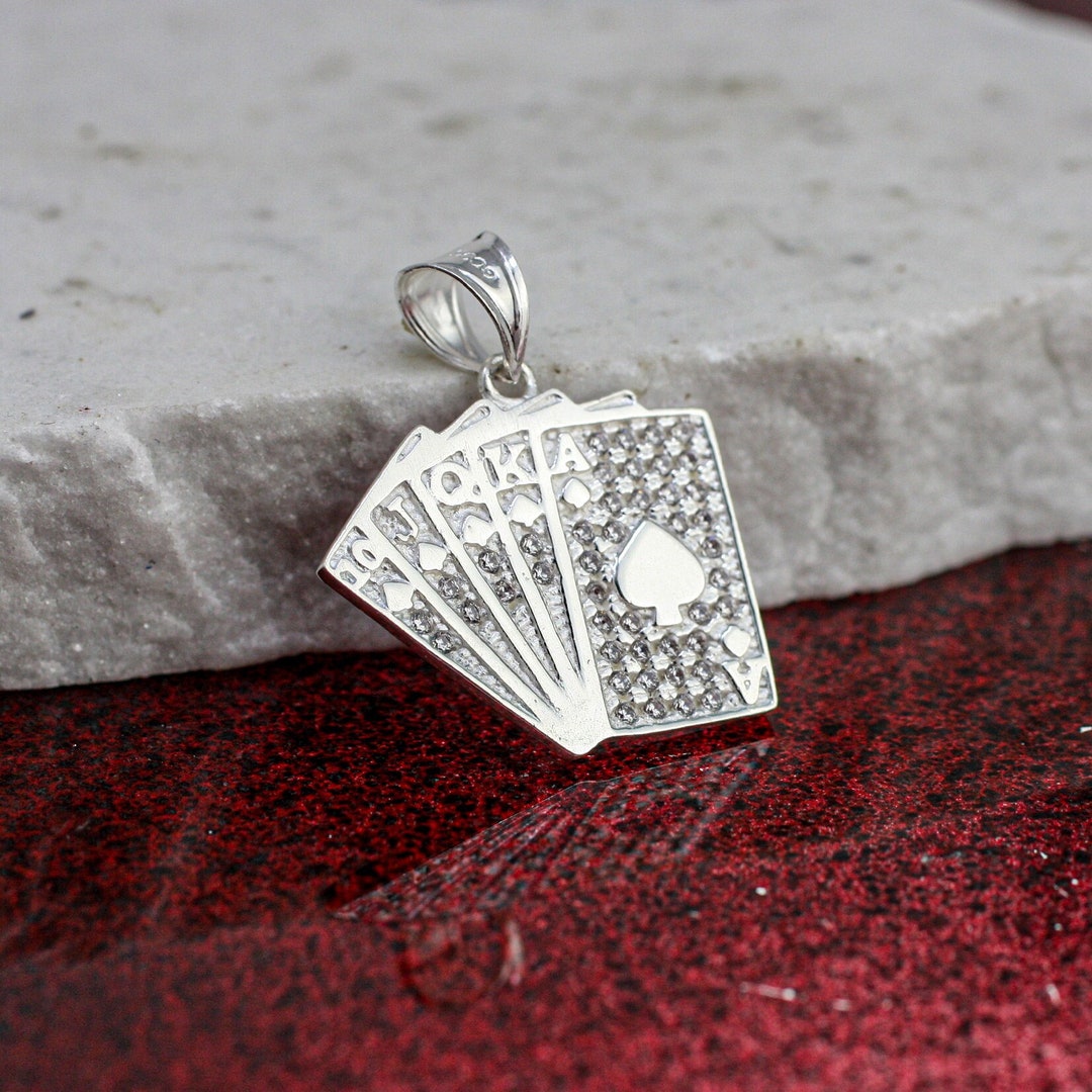 Silver Playing Card Necklace, Sterling Silver Deck Cards Pendant ...