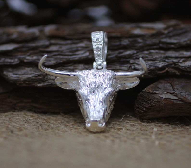 Sterling Silver Bull Head Necklace, Silver Bull Necklace, Large Silver ...