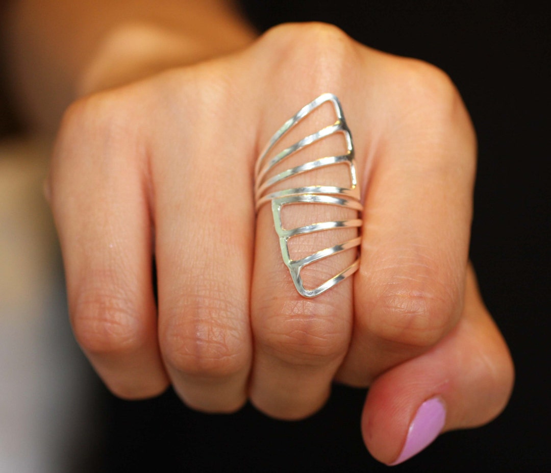 Sterling Silver Long Filigree Ring, Silver Long Finger Armour, Solid ...