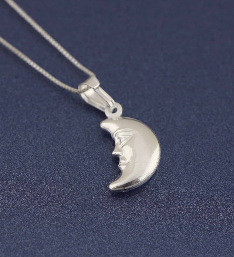 Silver Moon Necklace Sterling Silver Moon Puff Necklace - Etsy