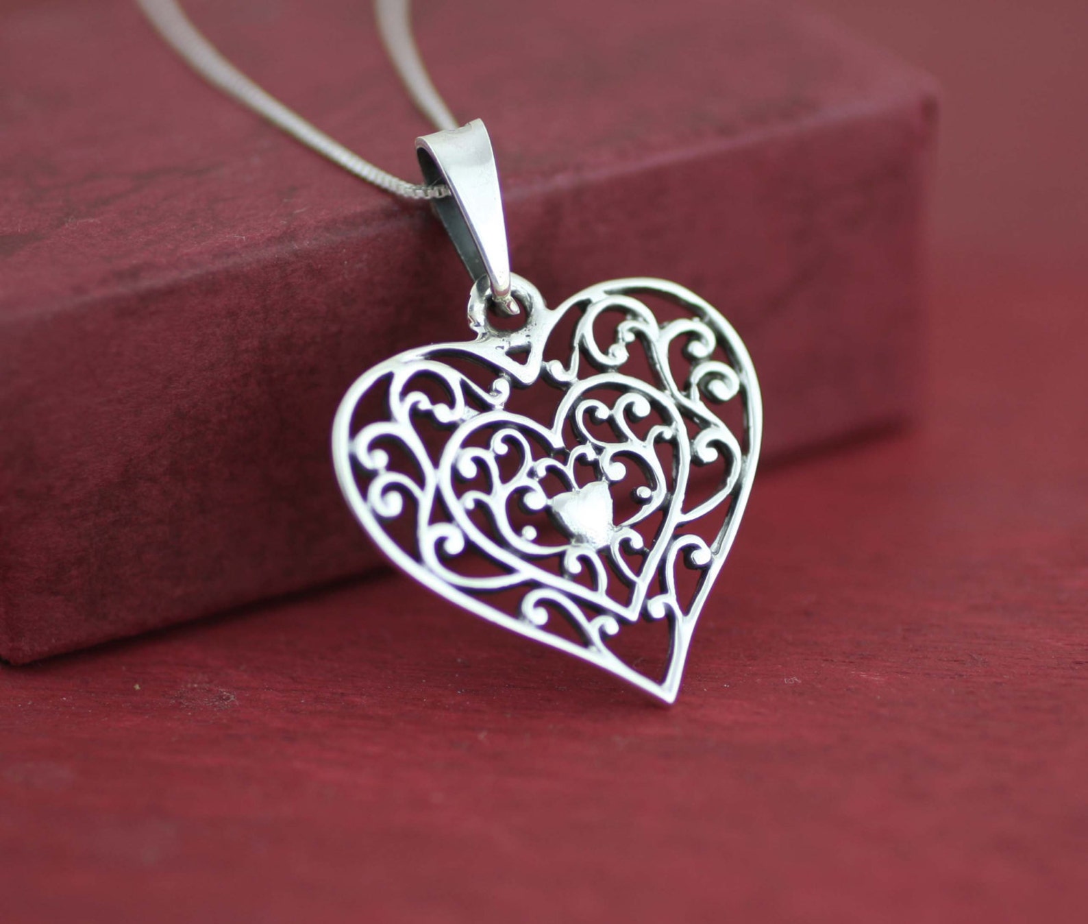 Silver Filigree Heart Necklace Double Heart Filigree | Etsy