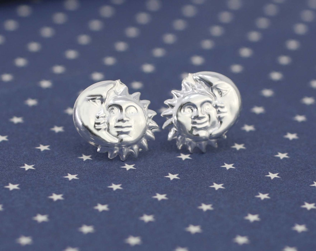 Sterling Silver Eclipse Stud Earrings, Silver Celestial Stud Earrings, Sun Stud Earrings, Boho ...