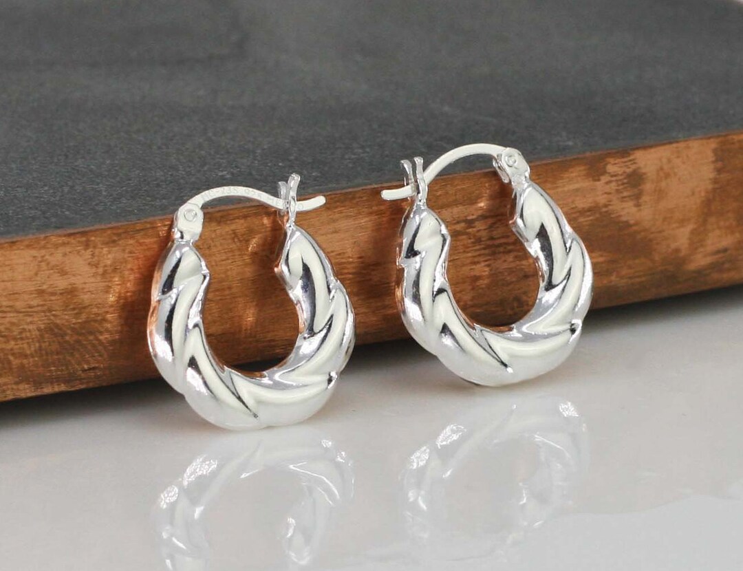 Sterling Silver Twister Hoop Earrings, Sterling Silver Scalloped Hoop ...