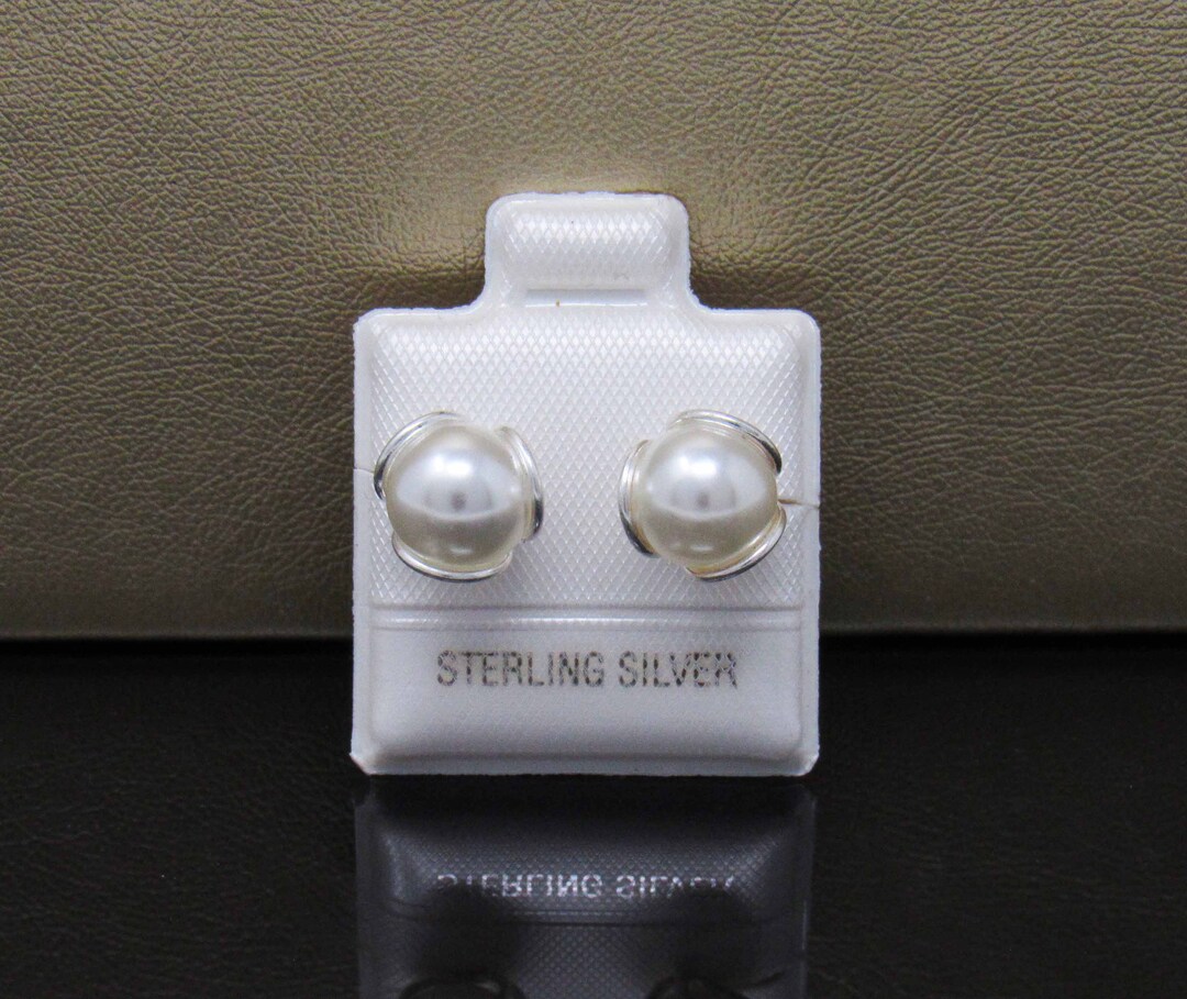 Sterling Silver Large Faux Pearls Balls Stud Earrings, Sterling Silver ...