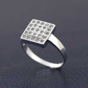 Sterling Silver Square Ring With CZ, Silver Woman Ring With 25 Cubic ...