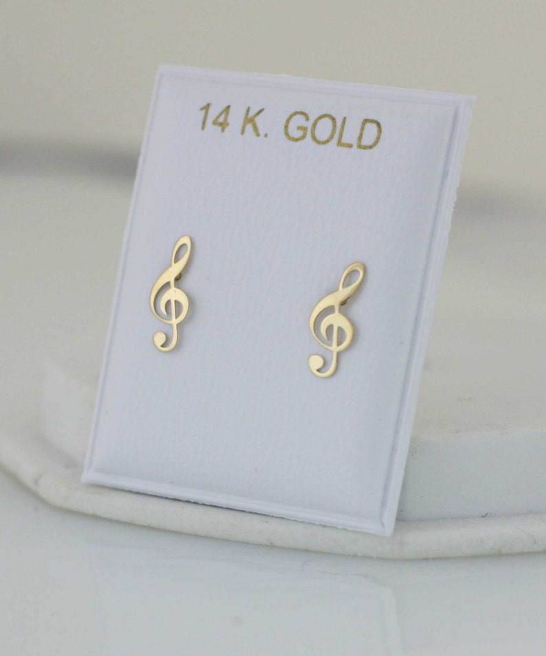 14k Musical Note Stud Earrings 14K Gold Treble Clef Earrings | Etsy