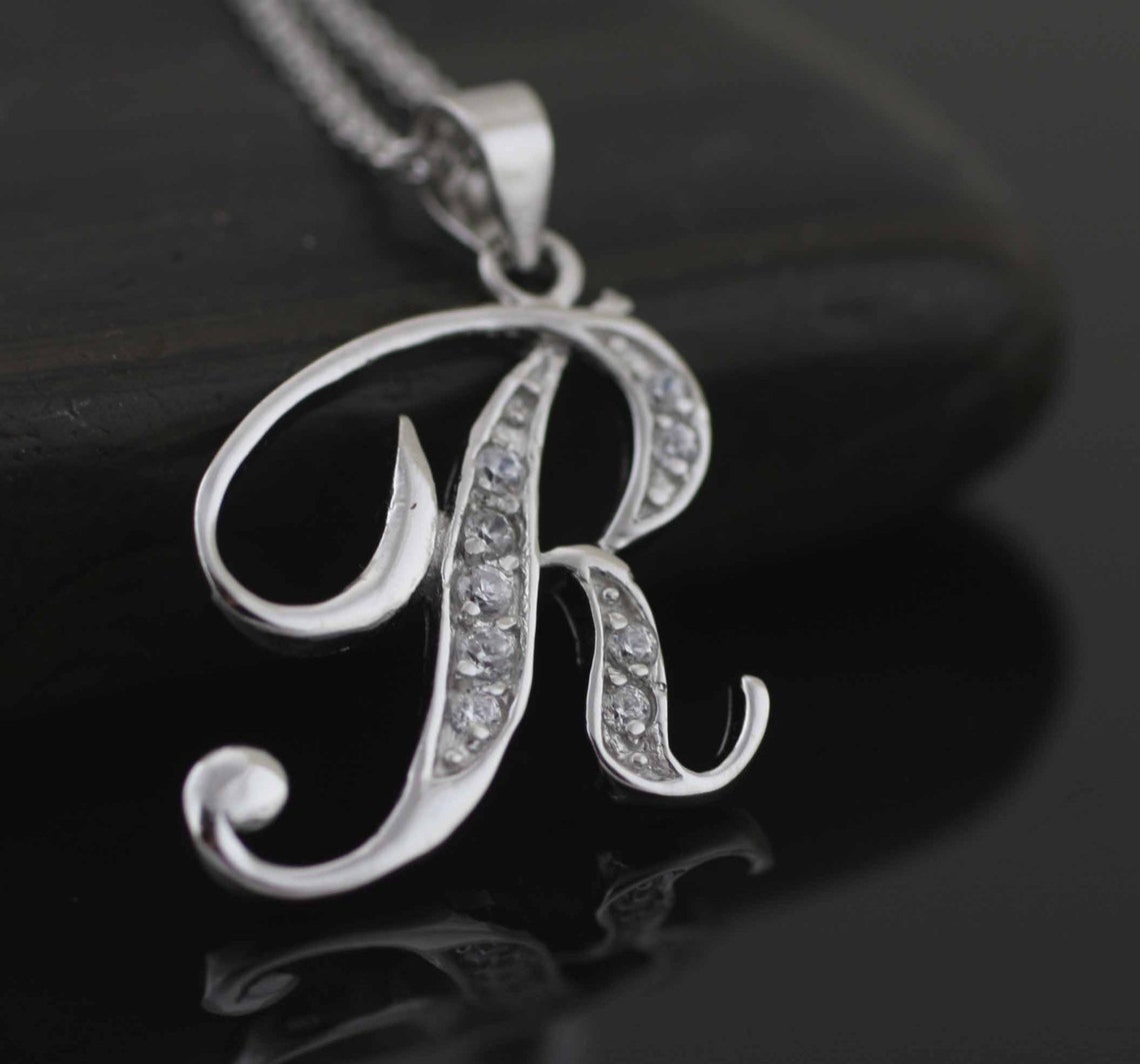 Letter R Necklace Sterling Silver Initial Necklace Silver | Etsy