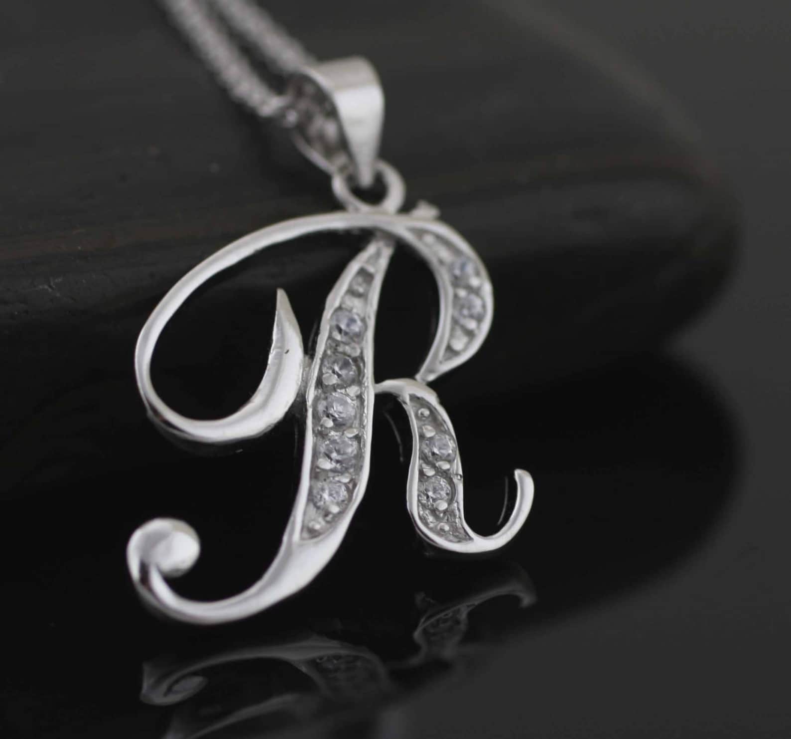 Letter R Necklace Sterling Silver Initial Necklace Silver | Etsy