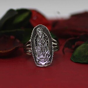 Our Lady Guadalupe Ring, Sterling Silver Large Woman Ring, Sterling ...