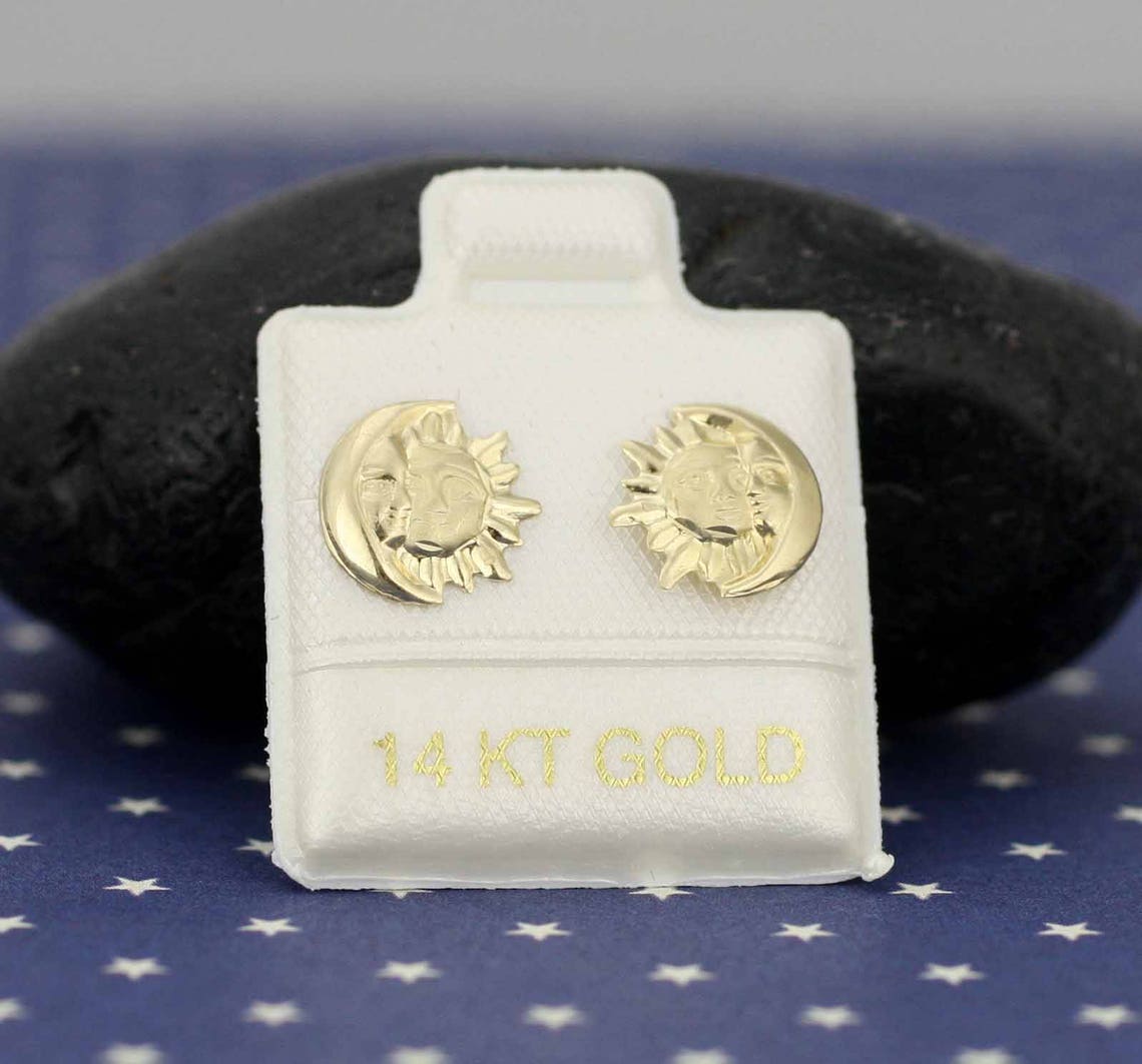 14k Gold Eclipse Stud Earrings 14k Celestial Stud Earrings - Etsy