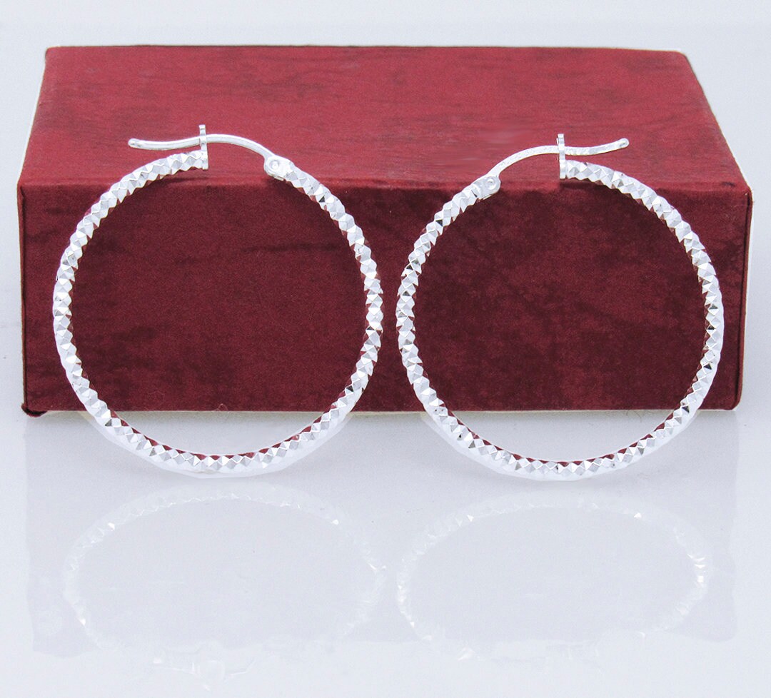 Sterling Silver Diamond-cut Round Hoop Earrings Sterling | Etsy
