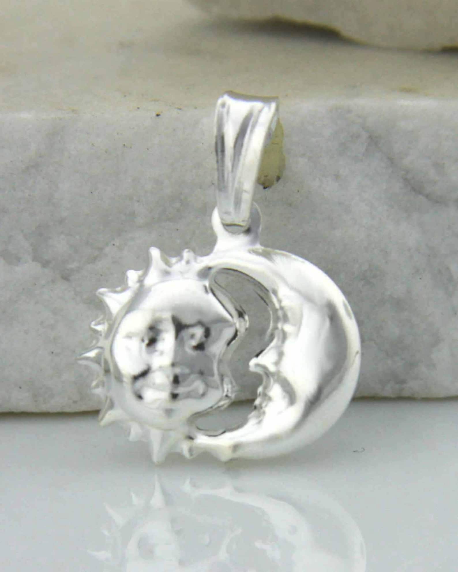 Sterling Silver Sun and Moon pendent Eclipse Necklace Sun | Etsy