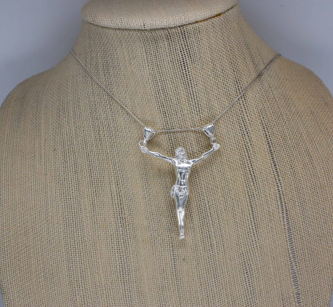 Jesus Christ Necklace, Large Jesus Christ Arms Open Necklace, Sterling ...
