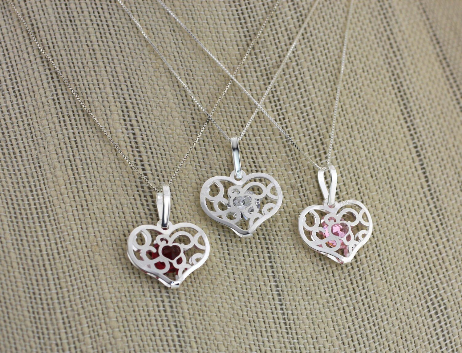 Silver Heart Necklace, Sterling Silver Heart Necklace With Cz, Silver ...