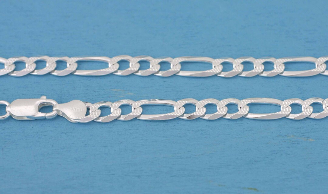 Silver Figaro Chain, Sterling Silver Figaro Pave 150 Chain, Italian ...