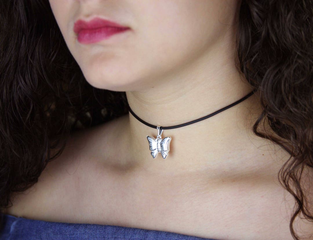 Butterfly Necklace, Sterling Silver Puff Butterfly Necklace, Silver ...