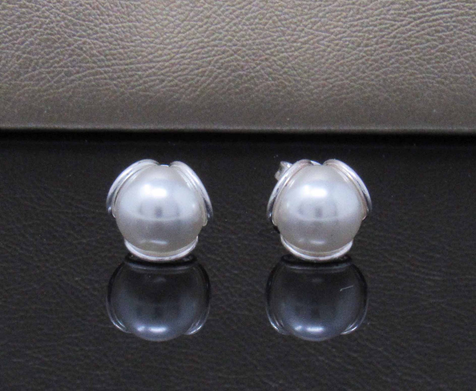 Sterling Silver Large Faux Pearls Balls Stud Earrings, Sterling Silver ...
