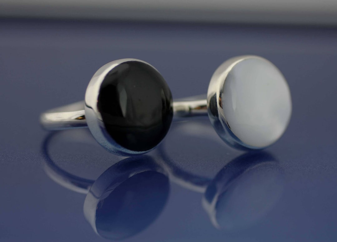 Onix Ring, Moonstone Ring, Natural Black Onix Ring, Round Black Onix ...