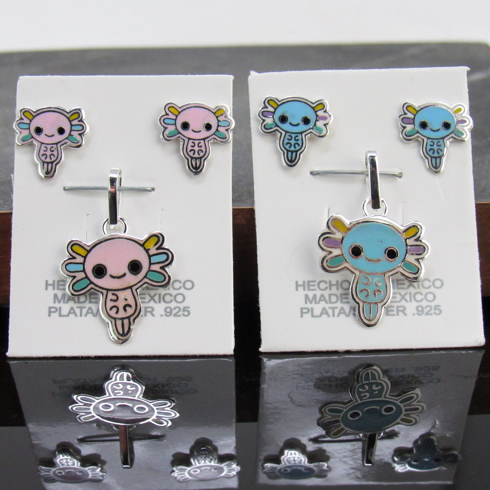 Sterling Silver Enamel Axolotl Set, Silver Fun Axolotl Studs, Silver ...