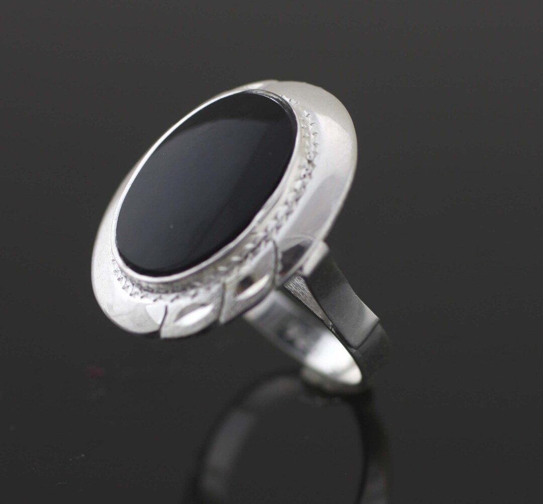Natural Black Onix Ring, Oval Black Onix Woman Ring, Sterling Silver ...