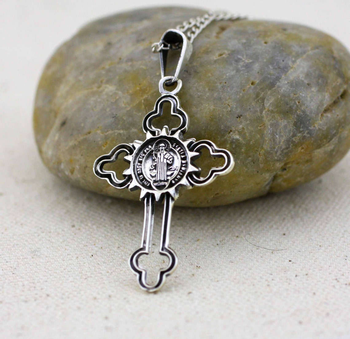 Saint Benedict Cross St Benedict Cross Necklace Sterling - Etsy