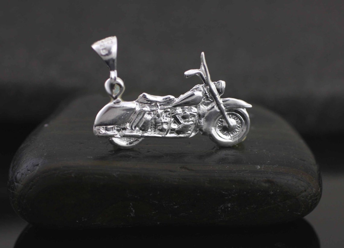 Serling Silver Motorcycle Necklace, Silver Biker Necklace, Silver ...
