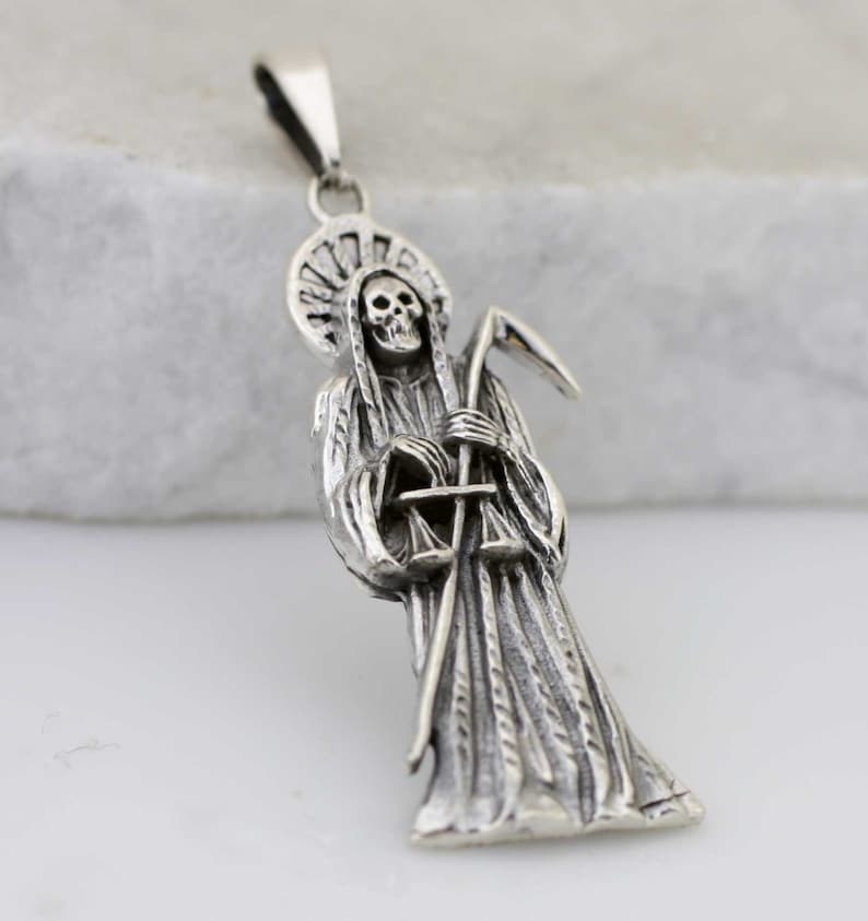 Sterling Silver Grim Reaper Necklace. Silver Solid Santa Muerte ...