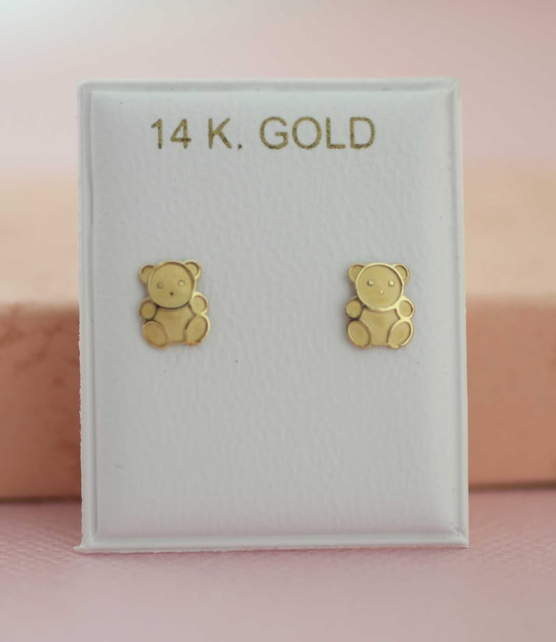 14K Gold Teddy Bear Stud Earrings 14K Teddy Bear Stud | Etsy
