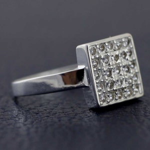 Sterling Silver Square Ring With CZ, Silver Woman Ring With 25 Cubic ...