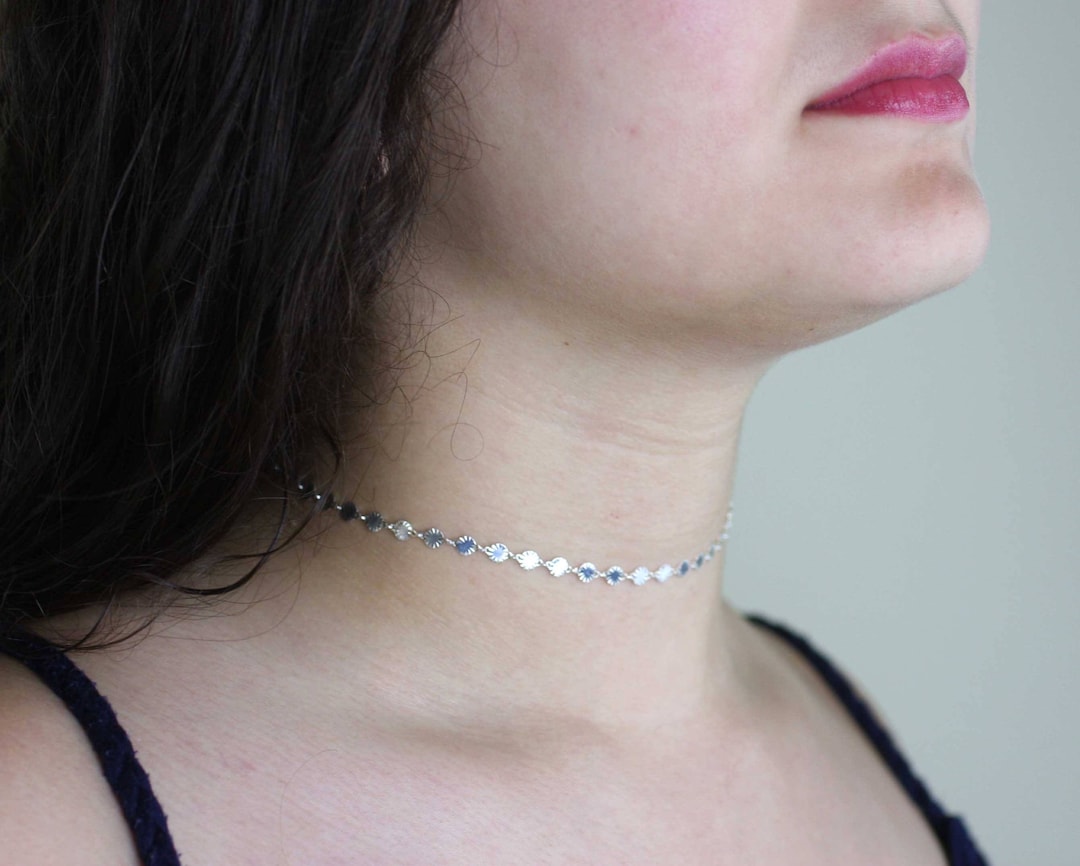 Sterling Silver Choker Necklace, Choker Necklace With Sparkly Disk ...