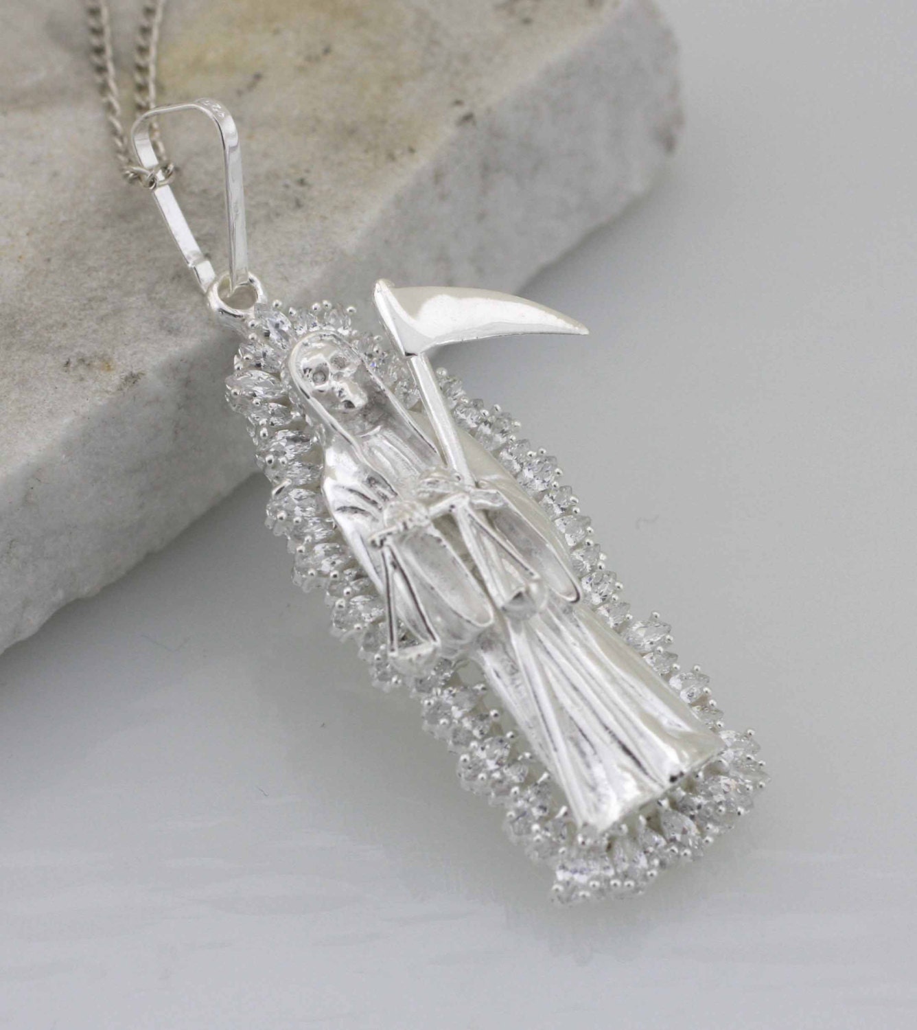 Sterling Silver Grim Reaper Necklace Silver Solid Santa - Etsy