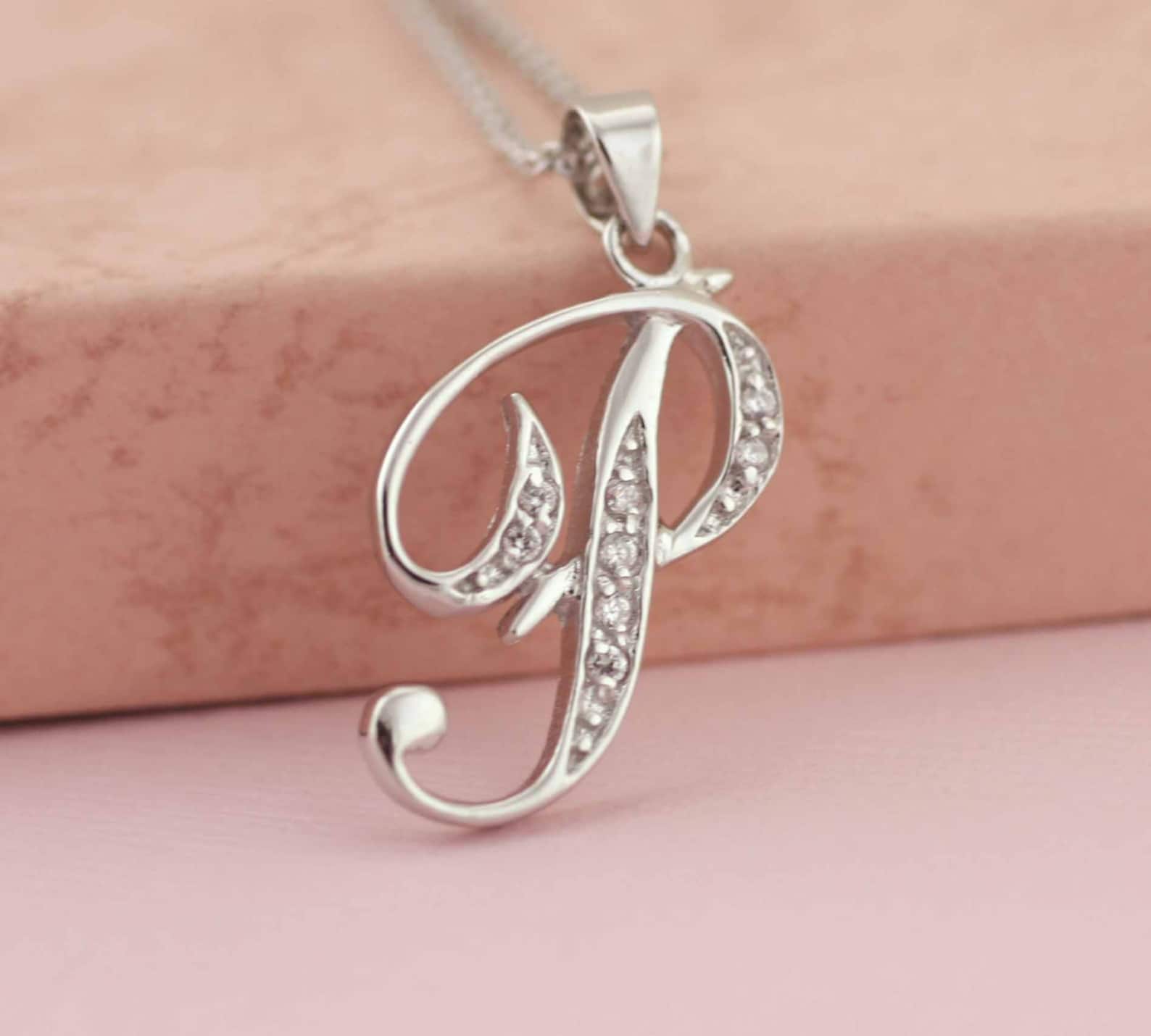 Letter P Necklace Sterling Silver Initial Necklace Silver | Etsy