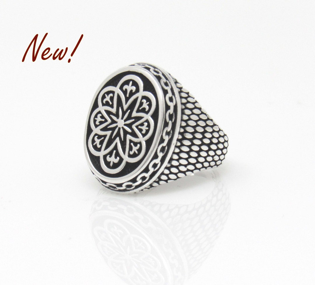Sterling Silver Oval Men Ring, Men's 925 Sterling Silver Engrave Ring ...