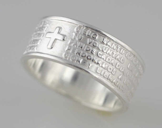 Sterling Silver Our Father Lord Prayer Ring (in Spanish), Silver Lord's ...