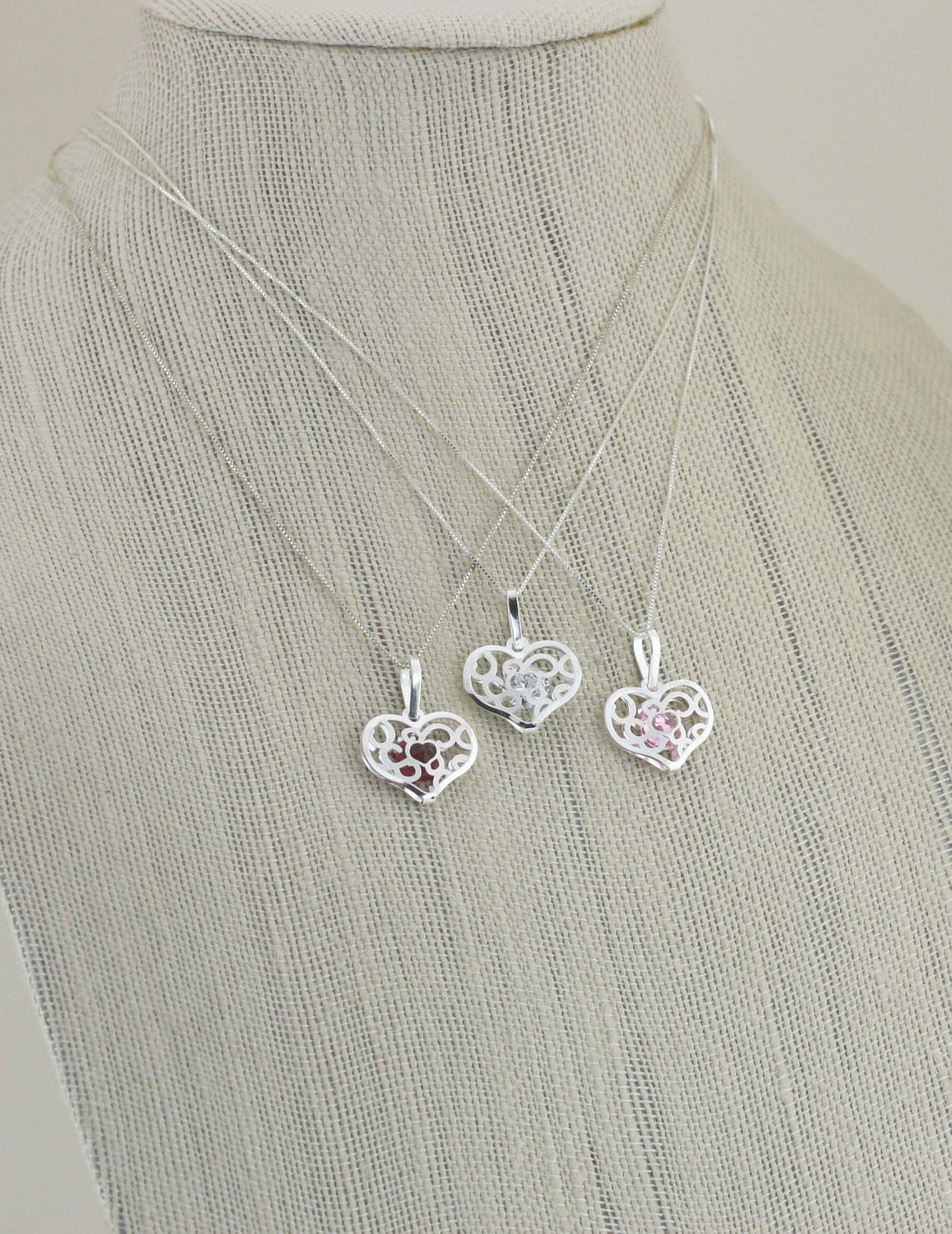 Silver Heart Necklace Sterling Silver Heart Necklace With Cz | Etsy