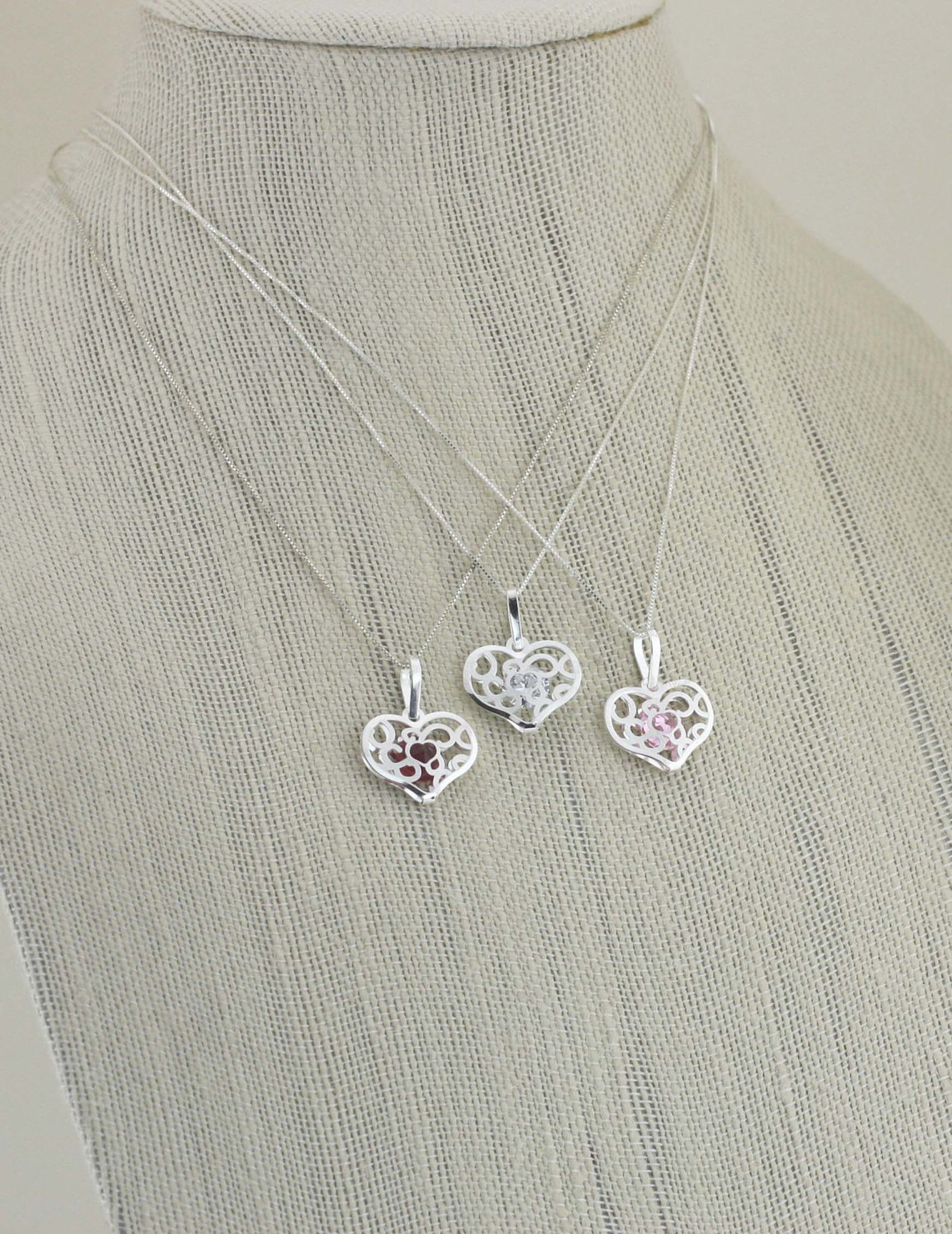 Silver Heart Necklace, Sterling Silver Heart Necklace With Cz, Silver ...