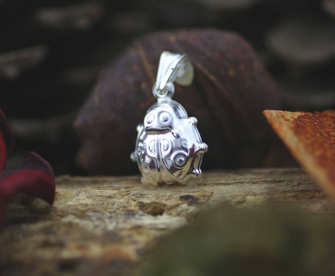 Sterling Silver Lady Bug Necklace, Silver Ladybug Charm, Silver Puff ...