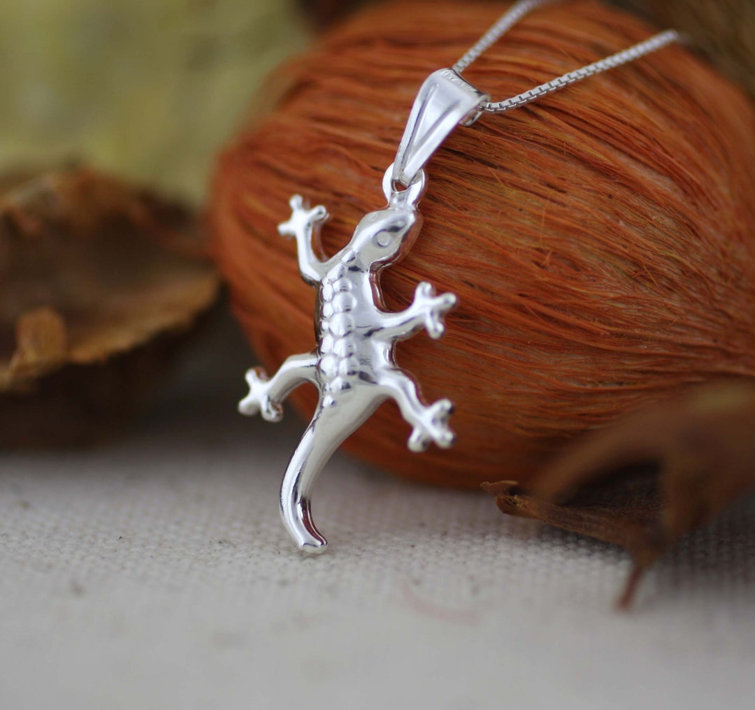 Silver Gecko Necklace, Sterling Silver Lizard Necklace, Sterling Silver ...