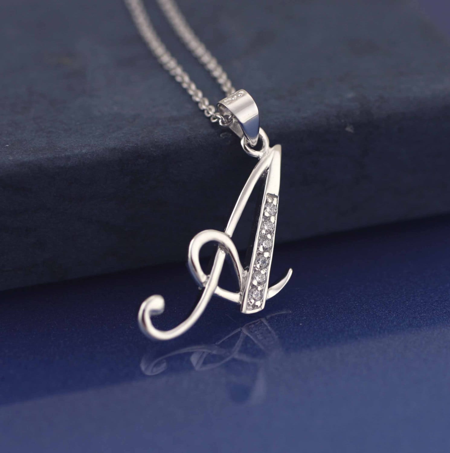 Initial Necklace Sterling Silver Initial Necklace Silver | Etsy
