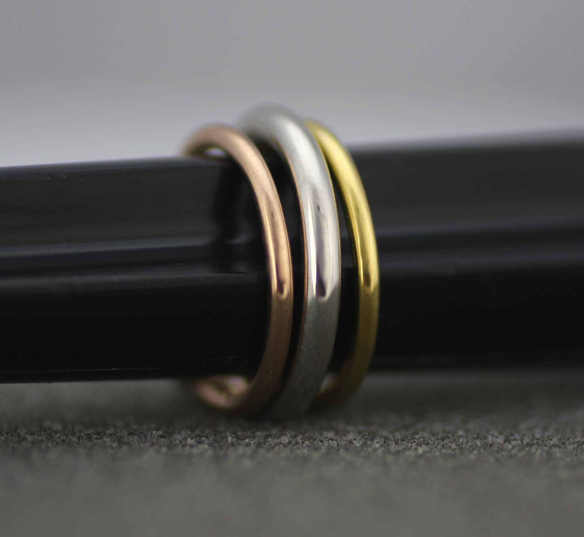 Sterling Silver Trio Ring Tri Color Ring Silver Stacking - Etsy