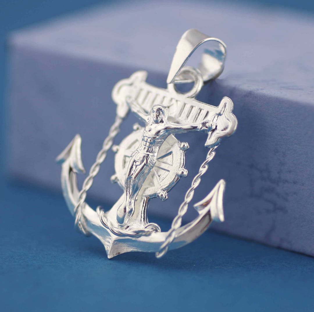 Silver Jesus Christ Anchor Necklace, Sterling Silver Anchor Necklace ...