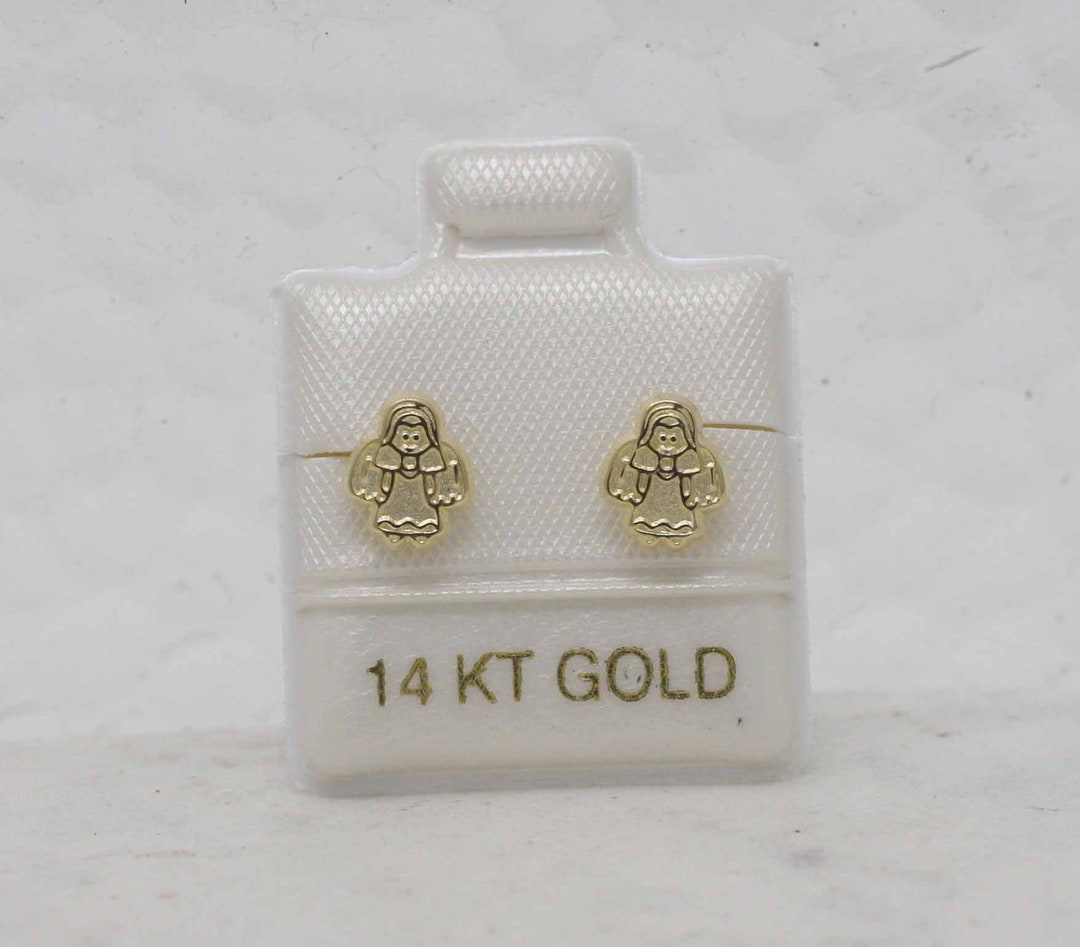 Gold 14k Angel Stud Earrings, Angel Stud Earring, Gold Angel Earring ...