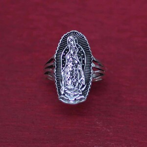 Our Lady Guadalupe Ring, Sterling Silver Large Woman Ring, Sterling ...