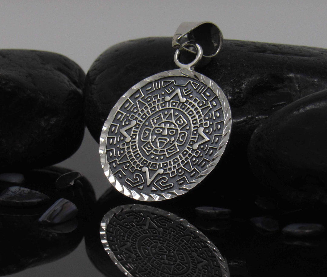Silver Aztec Calendar Necklace, Sterling Silver Aztec Necklace, Mayan ...
