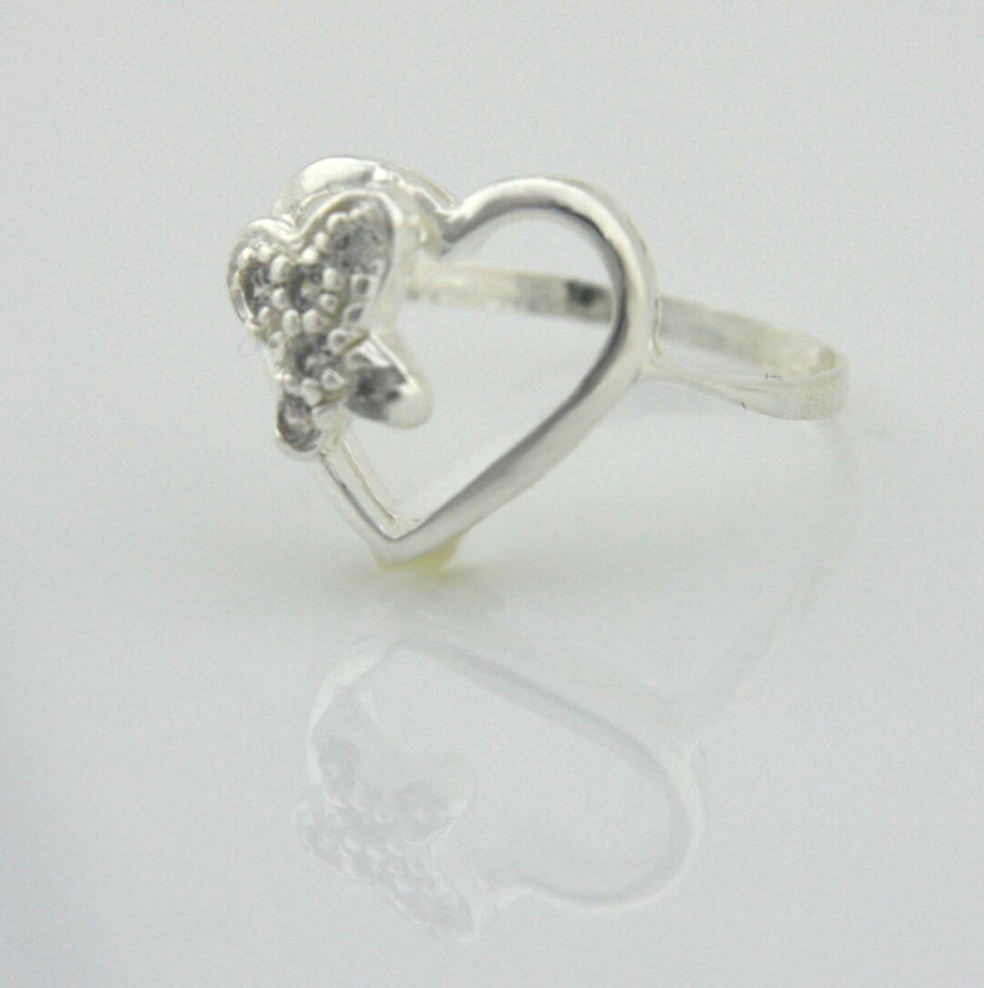 Sterling Silver Heart and Butterfly Ring, Silver Heart Ring, Silver ...