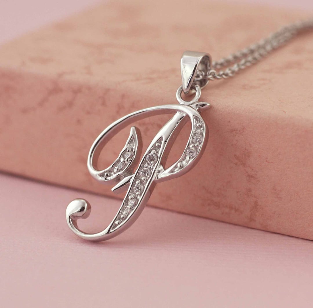 Letter P Necklace, Sterling Silver Initial Necklace, Silver Initial ...