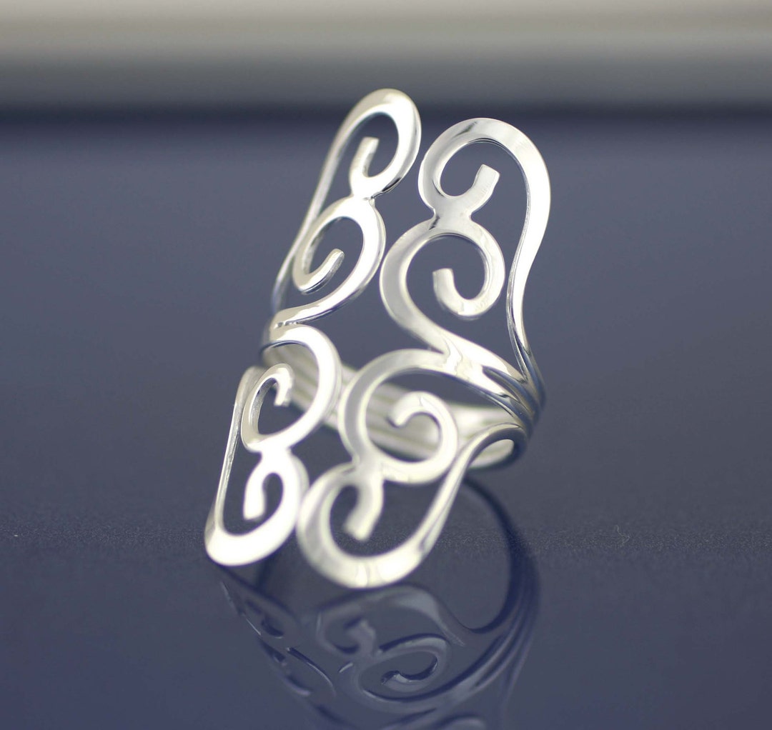 Sterling Silver Long Filigree Ring, Silver Long Finger Armour, Solid ...