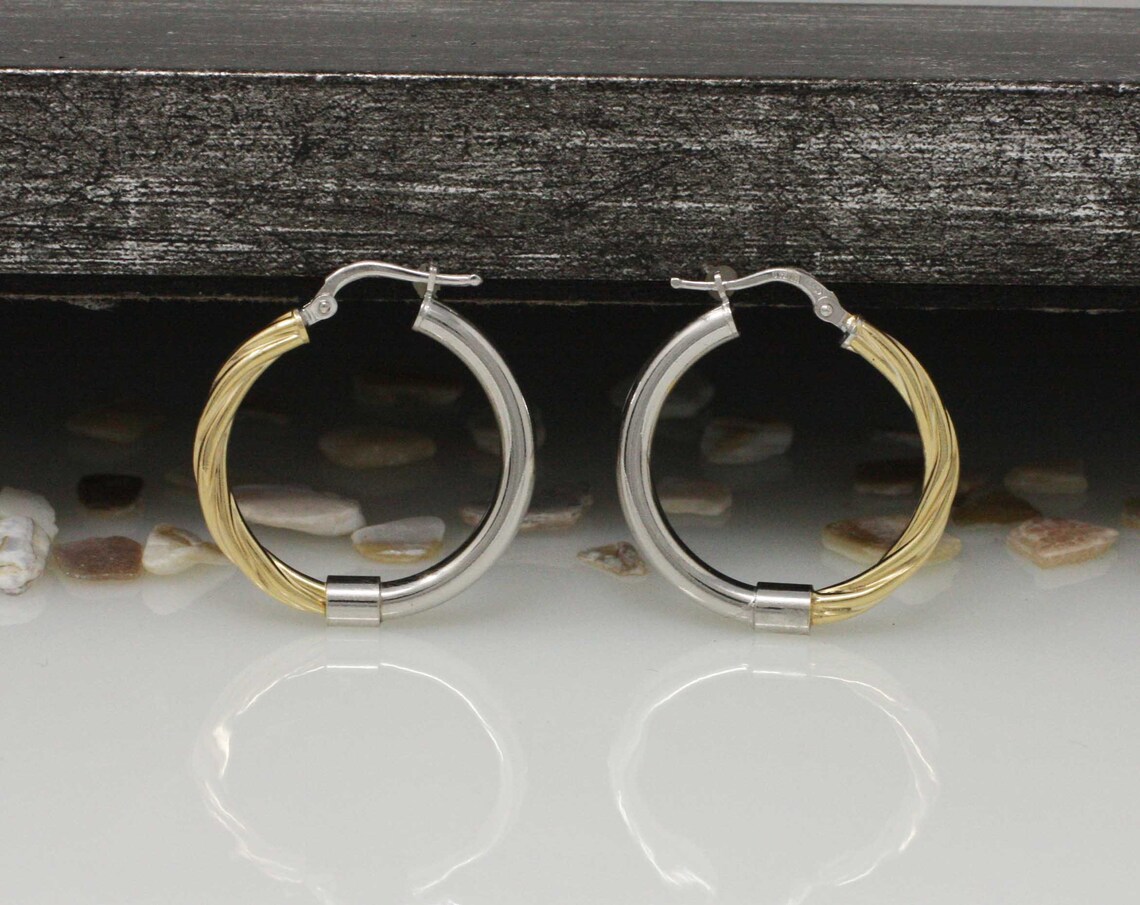 Two Tone Hoop Earrings, Sterling Silver Two Tone Hoop Earrings ...